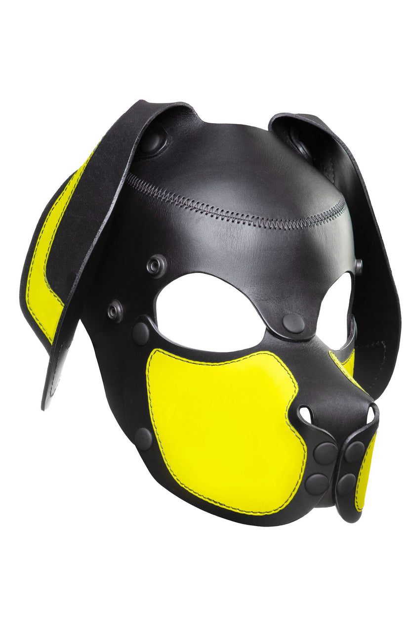 Black Leather Pup Hood with Neon Details | ARMY OF MEN